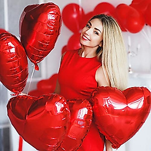 Songjum 31PCS Valentines Day Heart Foil Balloons Red Heart Foil Balloons with 32 Inch Large Red Heart Balloon for Valentines Day Romantic Decorations Engagement Wedding Anniversary Brithday Supplies