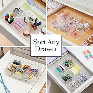 STORi SimpleSort 6-Piece Stackable Clear Drawer Organizer Set | 3" x 3" x 2" Square Trays | Small Makeup Vanity Storage Bins and Office Desk Drawer Dividers | Made in USA