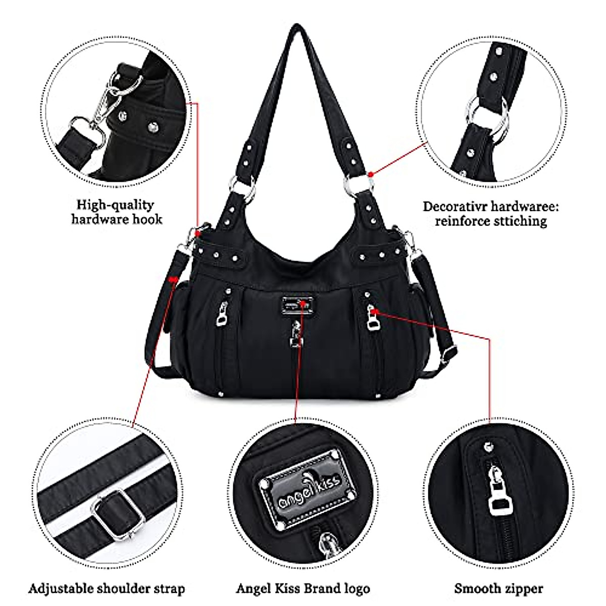 Angelkiss Large Purses and Handbags for Women Washed Faux Leather Crossbody Hobo Satchel Shoulder Handbag Tote Purse