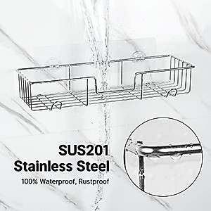 AmazerBath Adhesive Shower Caddy Basket Rack with Hooks, Shower Shelf Wall Mounted, No Drilling Shower Organizer for Bathroom, Rustproof Stainless Steel, 2 Pack, Chrome