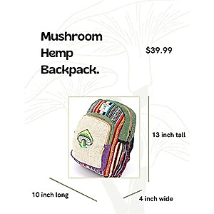Himalaya Handmade Unique 100% Hemp Backpack Small Backpack Hippie Backpack Festival Backpack Hiking and Laptop Backpack FAIR TRADE with Love Multi/Green Mini