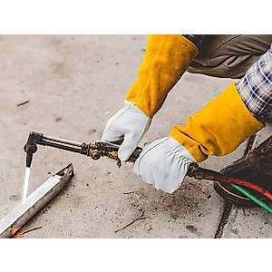 Suse's Kinder Fireplace Gloves for Women, Mig Tig Welding Gloves XS, Fireproof Heat Resistant Barbecue Mitt, Welders, Top Grain Cowhide Lined Hand (Yellow White, XS)