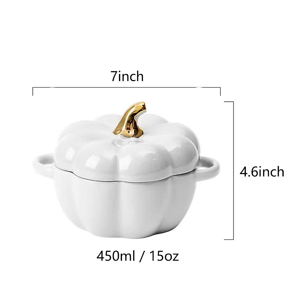 123Arts Ceramic Pumpkin Shape Soup Bowl Salad Bowl Dessert Bowl with Lid and Double Handles