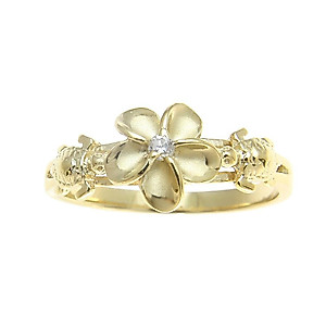 Arthur's Jewelry Yellow gold plated sterling silver 925 Hawaiian plumeria flower cz sea turtle ring size 9.5