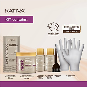 Kativa Brazilian Straightening Blonde Kit, 12 Weeks of Home Use Professional Straightening, with Olive Oil, Citrus Fruits and Keratin, for Straighter, Softer and Shinier Light-Coloured Hair