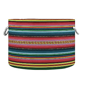 xigua Large Storage Basket Cotton Rope Basket Mexican Serape Blanket Stripes Colorful Baby Laundry Basket for Blankets Toys Storage Basket Laundry Hamper