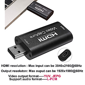 Upgraded Hdmi Capture Card, 1080p Capture Card, 4k HDMI to USB, Record via DSLR Camcorder Action Cam for High Definition Acquisition, Live Broadcasting, Gaming, Streaming, Teaching etc. (Black)