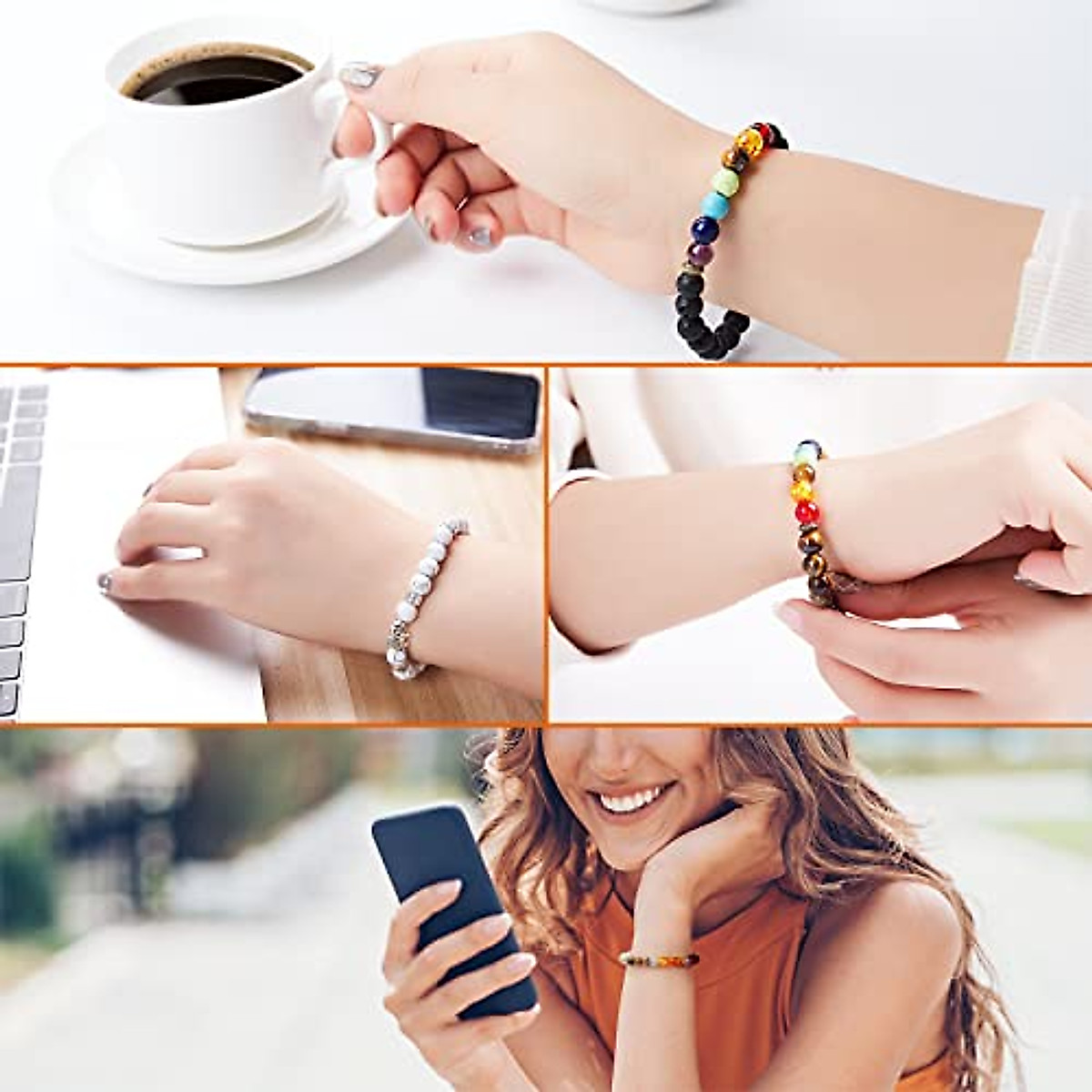 AMind4U 6PCS Chakra Bracelet for Women Men 8mm Lava Rock Healing Stones Bracelets Crystal Bracelets Beaded Bracelets for Women Men