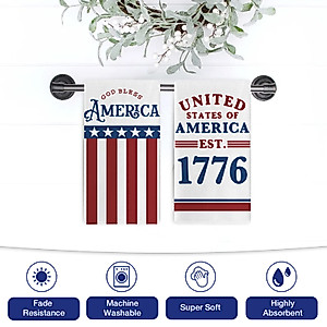 Seliem 4th of July God Bless America Patriotic Kitchen Dish Towel Set of 2, American Independence Day Hand Towel Stripes Drying Baking Cooking Cloth, Summer Holiday USA Kitchen Decor 18x26 Inches