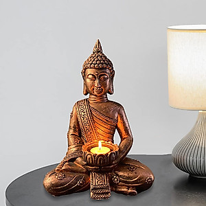 Fenteer Buddha Statue Home Decor Resin Tealight Holder Buddha Figures Room Decor Buddha Candle Holder Garden Sculpture - B