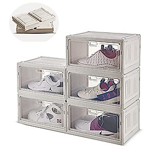 Shoe Organizer,Shoe Storage Boxes with Magnetic Door,Foldable Shoe Storage,Closet Organizers and Storage,Shoe Rack for Closet,Containers Bins Holders for Display Sneaker (White-3 Pack)