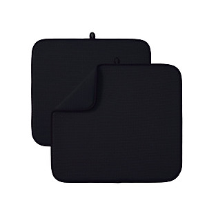 Microfibre Drying Mat for Kitchen Dish Drying Drainer Mat Absorbent Drying Mat Washing Up for Glass, Plate & Cup 16inch x 18inch 2 Pack (Black)