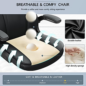 AtHope Office Chair Ergonomic Computer Desk Chair, Executive Leather Office Chair with Adjustable Flip-up Armrests Height, Swivel Task Chair with Lumbar Support Rocking Function for Home Office(Black)