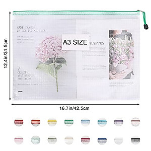 EOOUT 16pcs A3 Zipper Bags, Mesh Zipper Pouch, Document Bag with Labels, Plastic Zip File Folders in 16 Colors, Letter Size, Zipper Bags for Organizing, for School, Board Games and Office Supplies