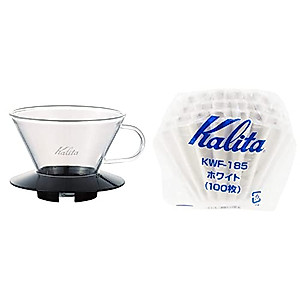 Kalita Wave Pour Over Coffee Dripper, Size 185​, Makes 16-26oz, Single Cup Maker & Wave Paper Coffee Filters I Larger Size 185 I 100 Count I Specially Pour Over Dripper I Made in Japan, Large, White