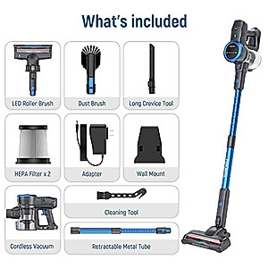 FABULETTA Cordless Vacuum Cleaner, Strong Brushless Motor with 24Kpa Max Suction, 6 in 1 Lightweight Stick Vacuum Cleaner with 45 Min Max Runtime Detachable Battery for Hardfloor Carpet Pet Hair, Blue