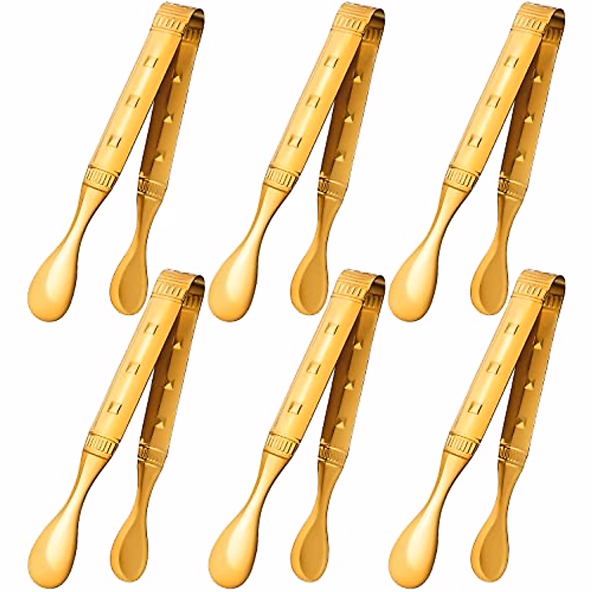 IAXSEE 6-Pieces 6 Inch Gold Tongs Mini Tongs for Appetizers, Gold Serving Utensils Small Tongs for Serving Appetizers Ice Tongs Sugar Tongs