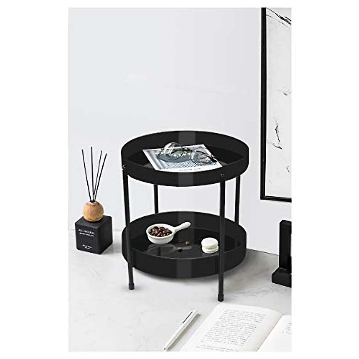 Makeup Organizer Shelf，2-Tier Bathroom Countertop Organizer Vanity Tray Cosmetic & Makeup Storage Standing Rack on Table Vanity Organizer Rack ,Black, Round