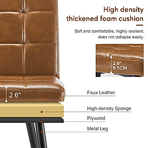 CLIPOP Kitchen Faux Leather Dining Chairs set of 4, Mid-Century Modern Dining Chair with with Square Grid Backrest Heavy Duty Metal Legs, Armless Kitchen Accent Chair for Living Room, Light Brown