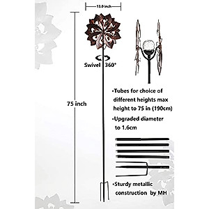 TOMBABY Solar Copper Wind Spinner with Glass Ball Color Changing LED Lighting with Kinetic Wind Mill Dual Direction for Patio Lawn Garden Holiday Decoration