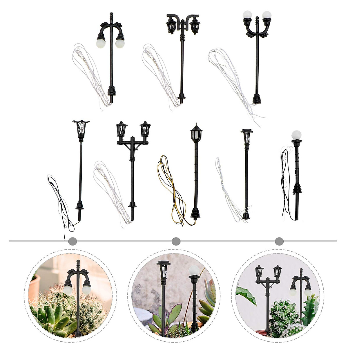 DOITOOL 8pcs Mini Street Post LED Outdoor Garden Lamp Miniature Spotlight Street Lights Model Light for Micro Landscape Fairy Garden Dollhouse Accessories (Random Style)