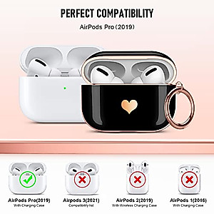 Maxjoy Airpods Pro case Cover,Cute Electroplating with Gold Heart Pattern with Lanyard Shockproof Cover for Girls Woman Airpods Pro case-Black