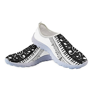 Coldinair Music Wall Art Music Note Women's Road Running Shoes Black White Treble Clef Prints Casual Sneakers Music Art Print Lady Girls Tennis Walking Shoe Workout Shoes for Tennis Gym