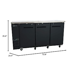 PEAKCOLD 3 Door Commercial Back Bar Cooler - Beer Fridge - Under Counter Refrigerator; 72" W