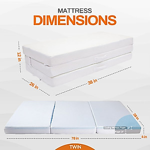 Cheer Collection Tri-Fold Memory Foam Mattress - 4" Thick Gel Infused Foam Folding Bed for Guests, Twin Size - 38" x 78"