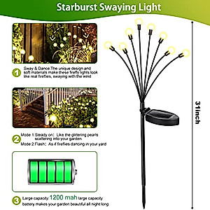 SMEFNOS Solar Garden Lights:New Upgraded 1200 MAH Large Capacity Solar Firefly Lights，4 Pack 32 Led Garden Decor Lights, Solar Outdoor Lights for Yard ，Landscape Path Patio Garden Decor，Warm White