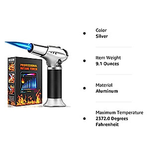 Culinary Butane Torch, Kitchen Refillable Butane Blow Torch with Safety Lock and Adjustable Flame for Crafts Cooking BBQ Baking Brulee Creme Desserts DIY Soldering (Butane Gas Not Included)