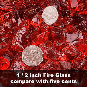 GRISUN Fire Glass for Fire Pit, 1/2 Inch Mix 20 Pounds High Luster Reflective Tempered Glass Rocks for Natural or Propane Fireplace, Safe for Outdoors and Indoors Firepit Glass