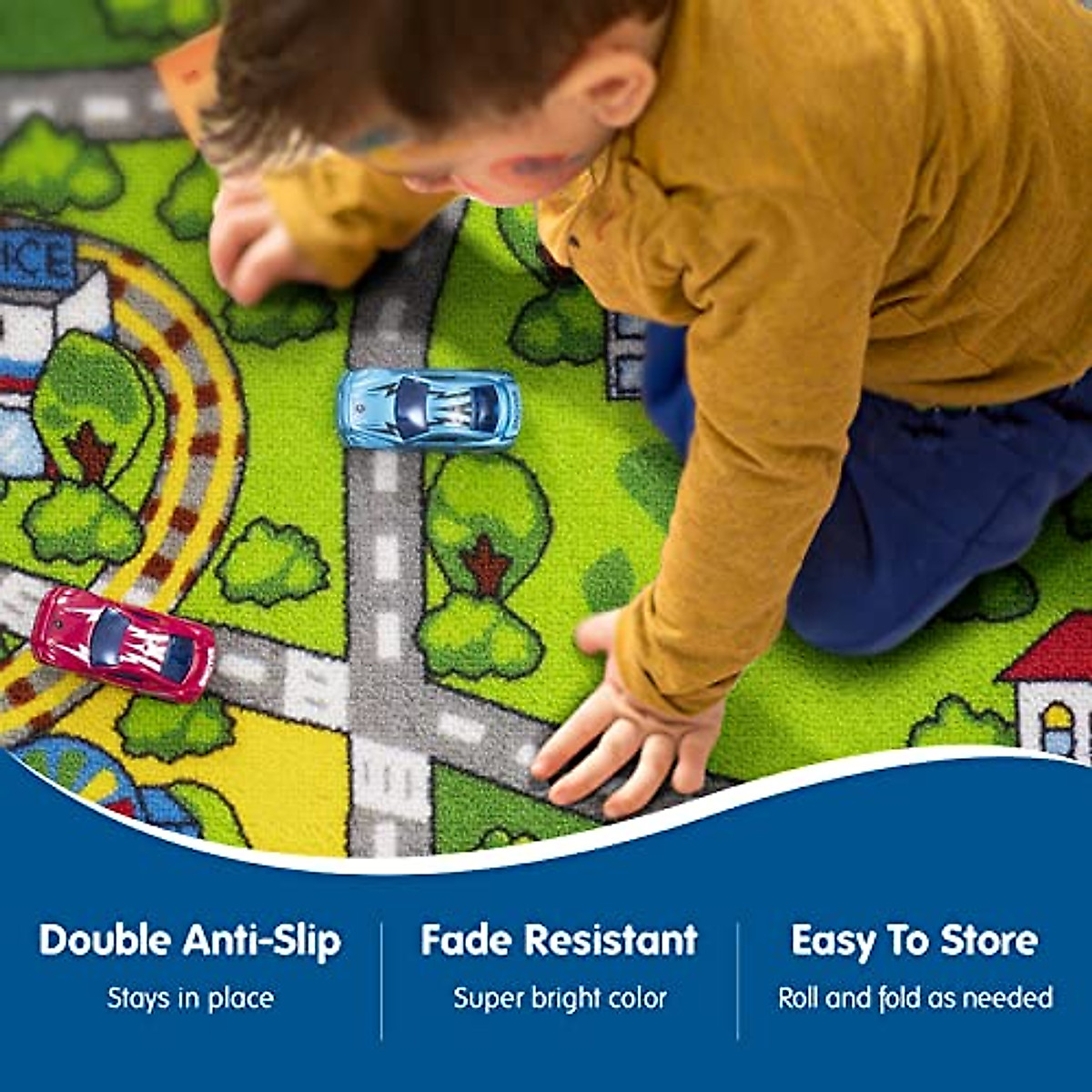 Booooom Jackson Kids Car Carpet Playmat Rug 60"x32",Train Car Rug,Car Mat for Kids Toy Cars,City Kids Car Rug Play Mat,Non Slip Kids Rug for Playroom Bedroom Boys,Children Play Area Rug Cars,Road Rug