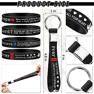 48 Pcs Christian Bible Keychains with Scripture Bracelets Religious Silicone Bible Verses Wristbands Christian Faith Gifts for Men Women Belief Party Favors (Black)