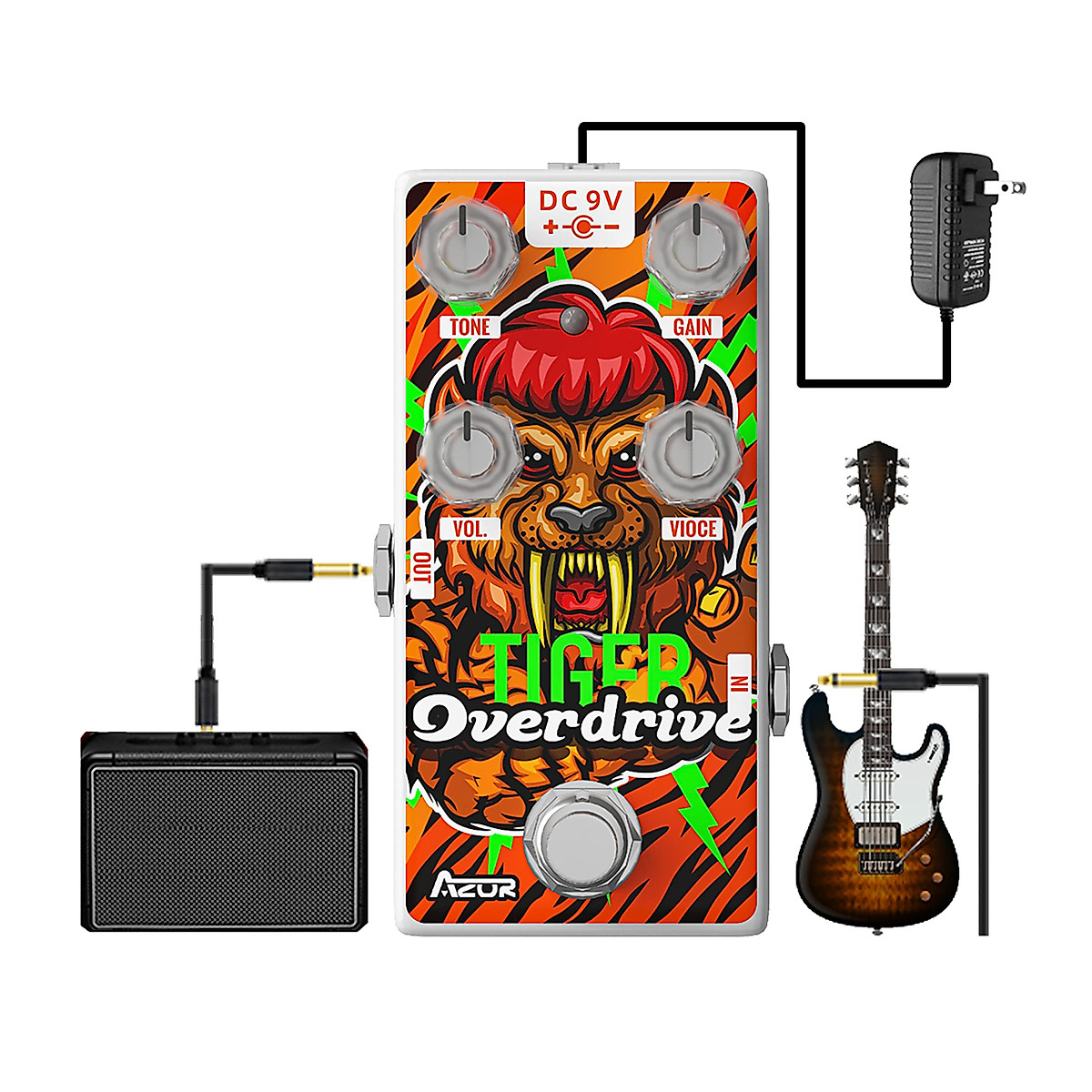 AZOR Overdrive Guitar Pedal, Analog Tiger Drive Effect Pedal for Electric Guitar True Bypass