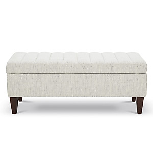 CHITA Channel Tufted Storage Ottoman Bench, Square Fabric Ottoman with Storage for Living Room Bed, Ivory