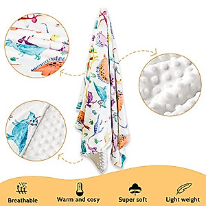 Baby Mink Blankets, Dinosaur Toddler Blanket for Boys Girls, Soft Newborn Blanket with Dotted Backing, Double Layer, Crib Receiving Blanket for Nursery, Shower Gifts, 30 X 40 Inches