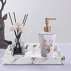 Fasmov Serving Tray, 17 x 12 inches White Marble Faux Leather Decorative Decorative Tray with Handles for Bathroom, Kitchen, Ottoman and Coffee Table