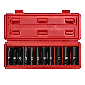 Mayouko 1/2" Drive Deep Metric Impact Socket Set, CR-V, 6 Point, 11 Pieces, 10mm to 24mm