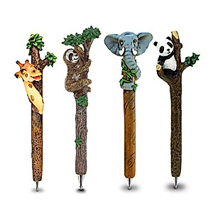 Planet Pens Bundle of Cute Giraffe, Elephant, Panda, & Sloth Novelty Pens - Ballpoint Pens Colorful Zoo Animals Writing Pens Instrument For School & Office - 4 Pack