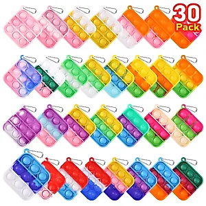 Kids Party Favors Fidget Toys Bulk 30 Pack Mini Pop Fidget Keychain Its Birthday Party Favors for Kids 4-8,8-12 Year Small Kid Classroom Prizes Fidgets It Bubbles Poppers Students Goodie Bag Stuffers