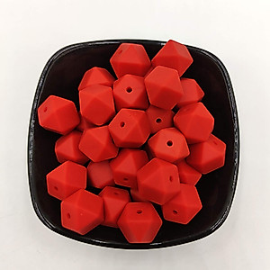30pcs Mandarin Red Color 17mm Hexagon Silicone Beads Teething Pearl Beads BPA Free Silicone Geometry Beads Teether for Mom Jewelry Necklace Making