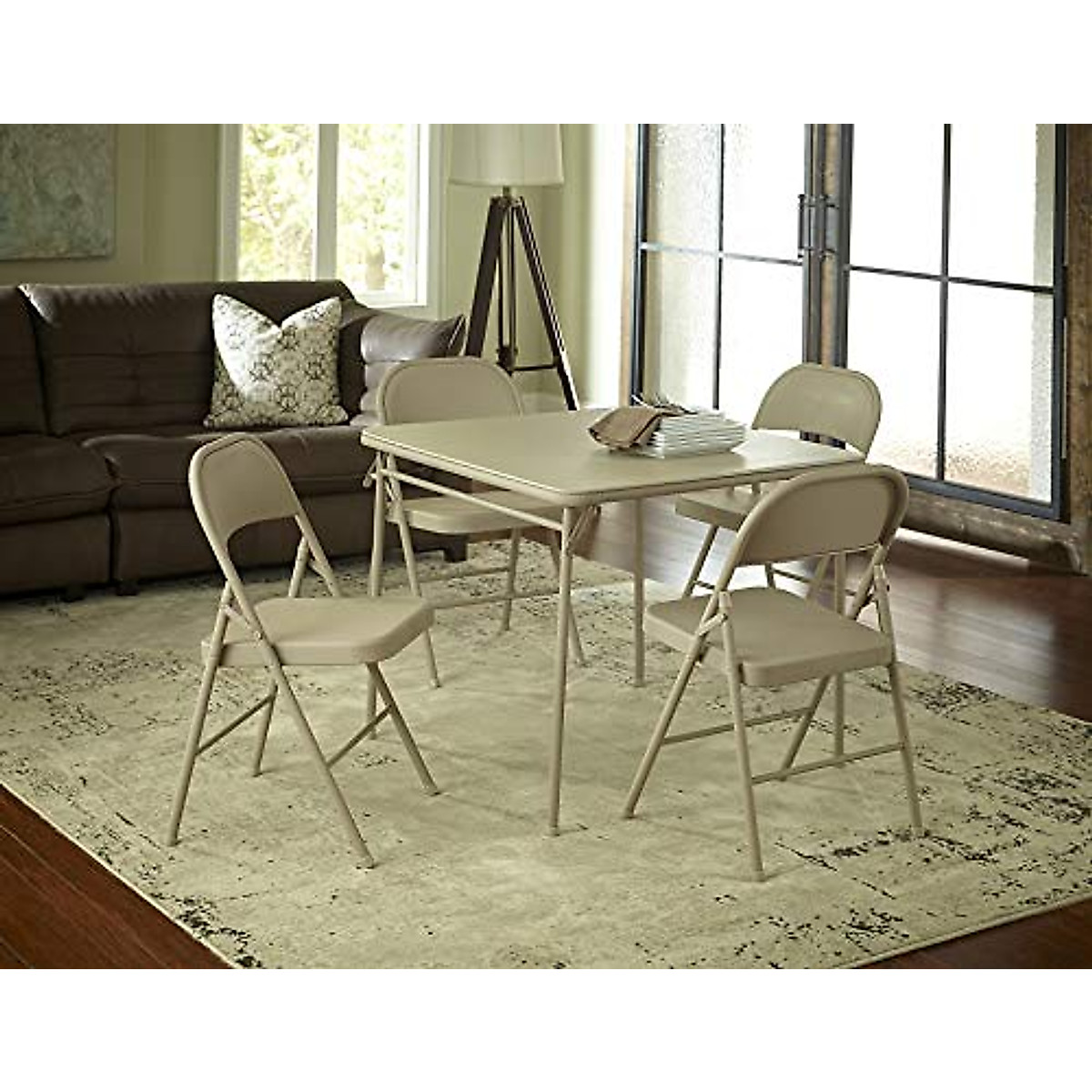 CoscoProducts 14696ANT1E Vinyl Top Folding Table, 1-Pack, Antique Linen