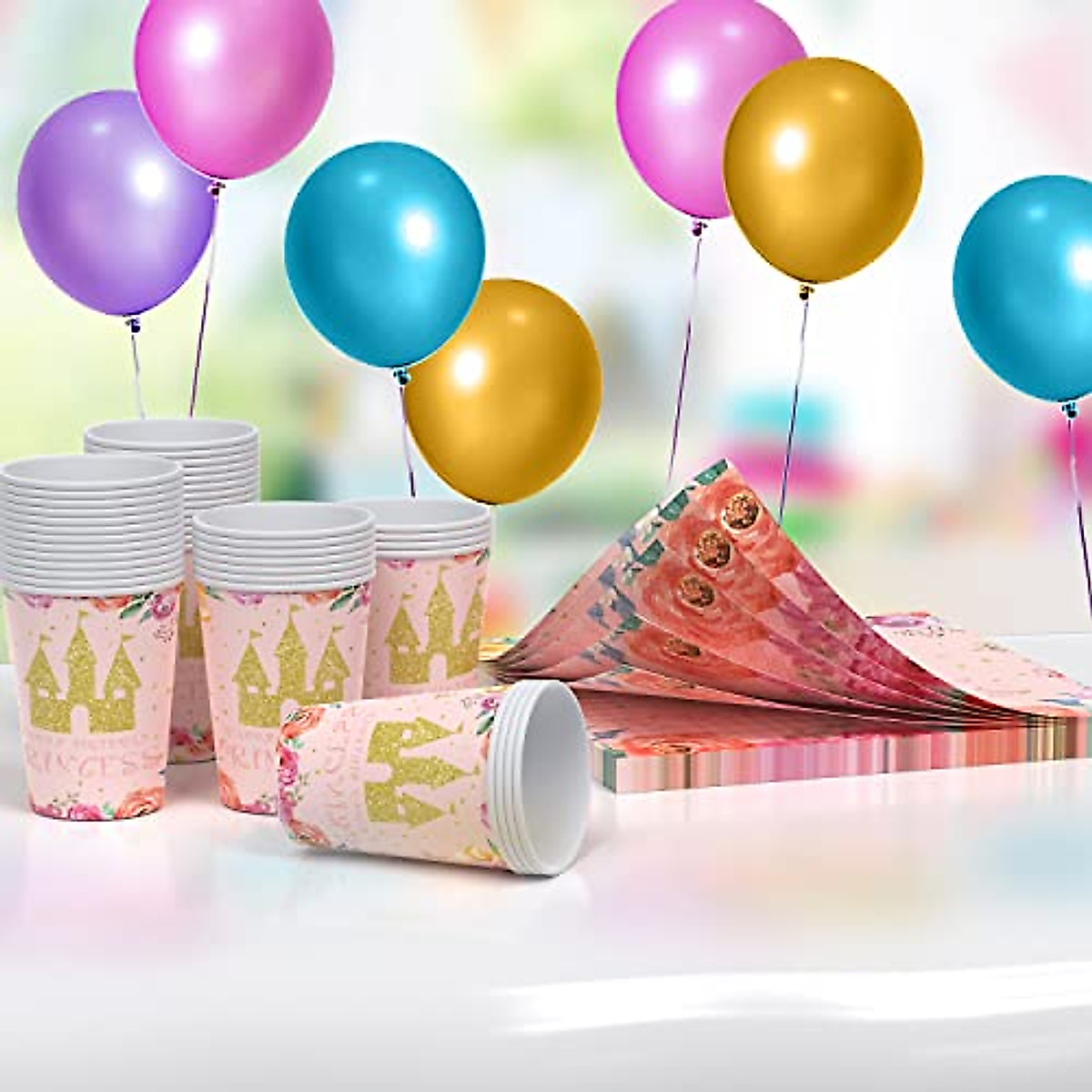 Princess Party Decorations, 145 PCS Princess Birthday Decorations, Princess Birthday Party Supplies Includes Princess Banner Paper Plates and Napkins Cups Balloons
