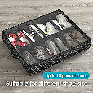 BAYUTE Under Bed Shoe Storage Organizer - 2 Pack Set with Zipper and Handle, Transparent Window, Foldable Non Woven Shoe Organizer (BLACK)