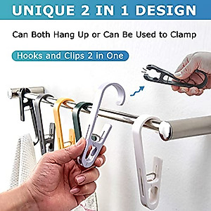 XoYoZo Laundry Hooks with Clips Hanger Closet Organizer Clamps Socks Boot Bras Towels for Bathroom Wardrobe Kitchen Office 4Pcs (White)