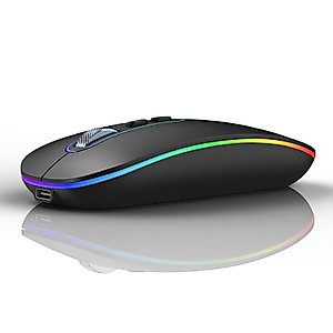 cimetech M01 Wireless Bluetooth Dual Mode Mouse, [1 Mouse for 2 Devices] [Ultra-Low Decibel Click], Rechargeable Ultra Slim LED Sleek Mouse, Plug and Play for iPad Mac Laptop Tablet PC Window - Black