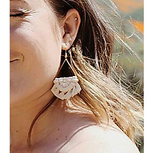 Bohemian Handmade Fringe Tassel Dangle Drop Statement Earrings for Women (Green)