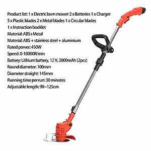 HEVIRGO 12V 2000mAh Cordless Grass String Trimmer with 2 Batteries Charger, Telescopic Electric Grass Trimmer Weed Eater Lawn Mower, Garden Brush Cutter Ship from USA Fast Arrival