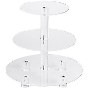 YestBuy 3 Tier Round Cupcake Stand with Base, Acrylic Cake Stand, Cupcake Tower Stand, Premium Cupcake Holder for 28 Cupcakes, Display for Pastry Wedding Birthday Party (4" Between 2 Layers)